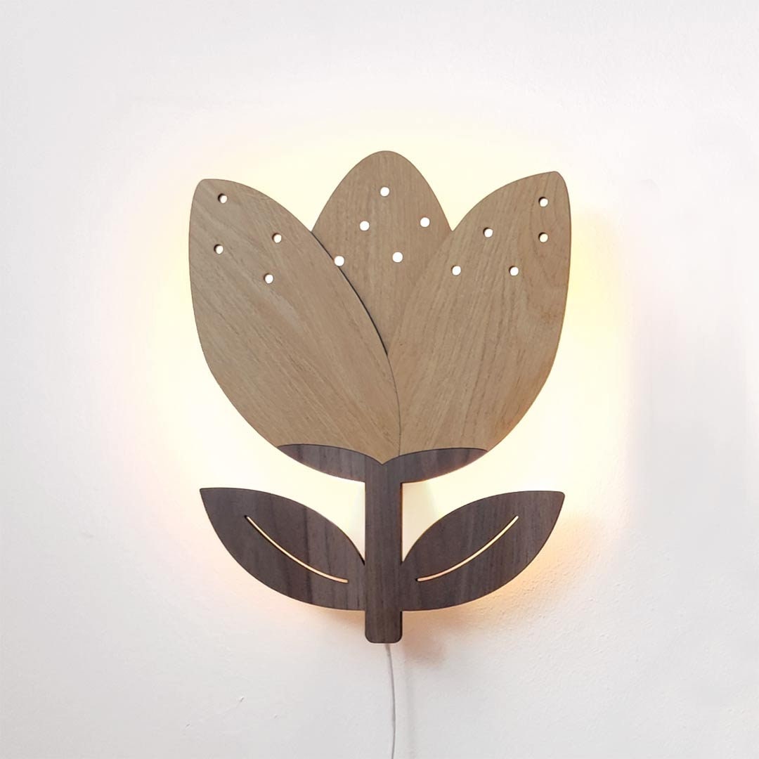 Tulip Flower Night Lamp Kids, Wooden Night Lamp, Boho Theme Decor, Kids ...
