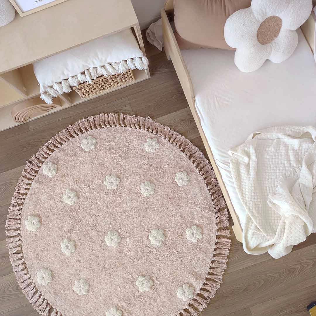 Flowers Rug, Light Pink Cotton Rug, Flower Rug for Kids Room, Flower ...