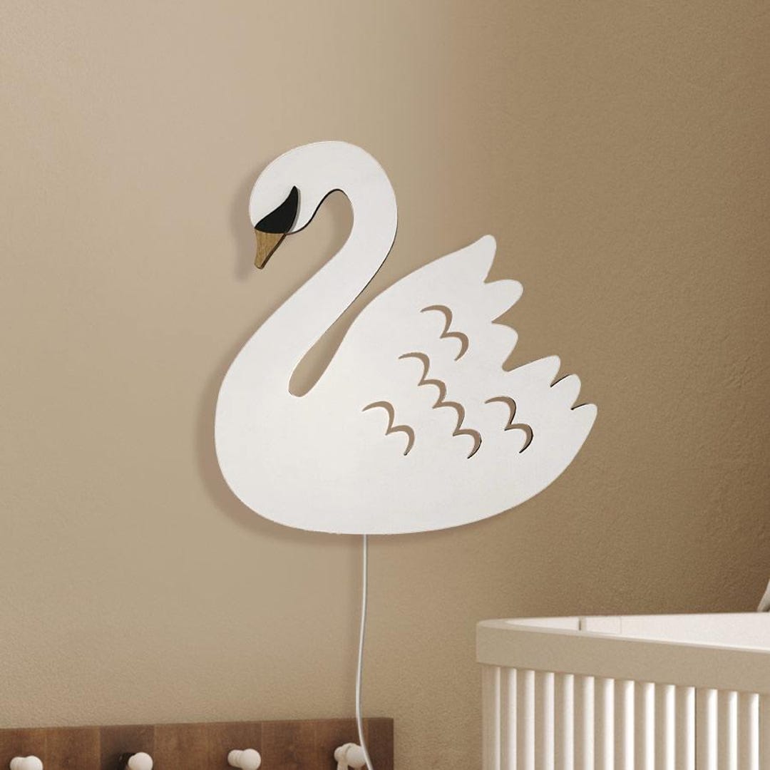 Swan Night Lamp Kids, Wooden Night Lamp, Boho Theme Decor, Kids Night ...
