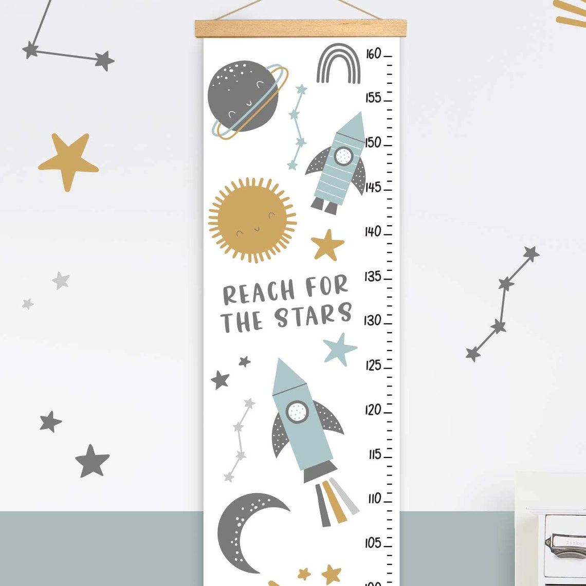Space Growth Chart for Kids, Nursery Height Chart Rocket, Canvas Height ...