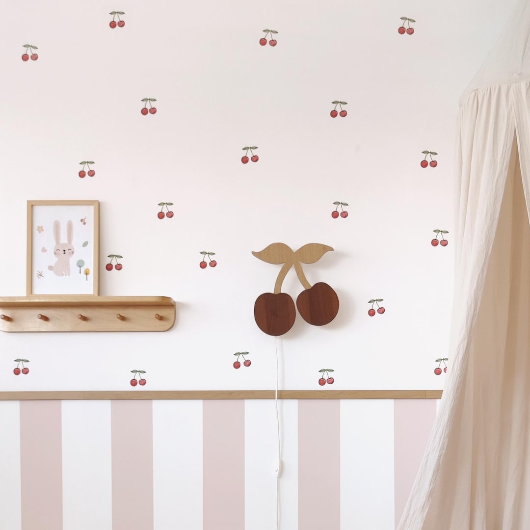 Cherry Wall Decals Watercolor Wall Stickers, Removable Fabric Wall ...