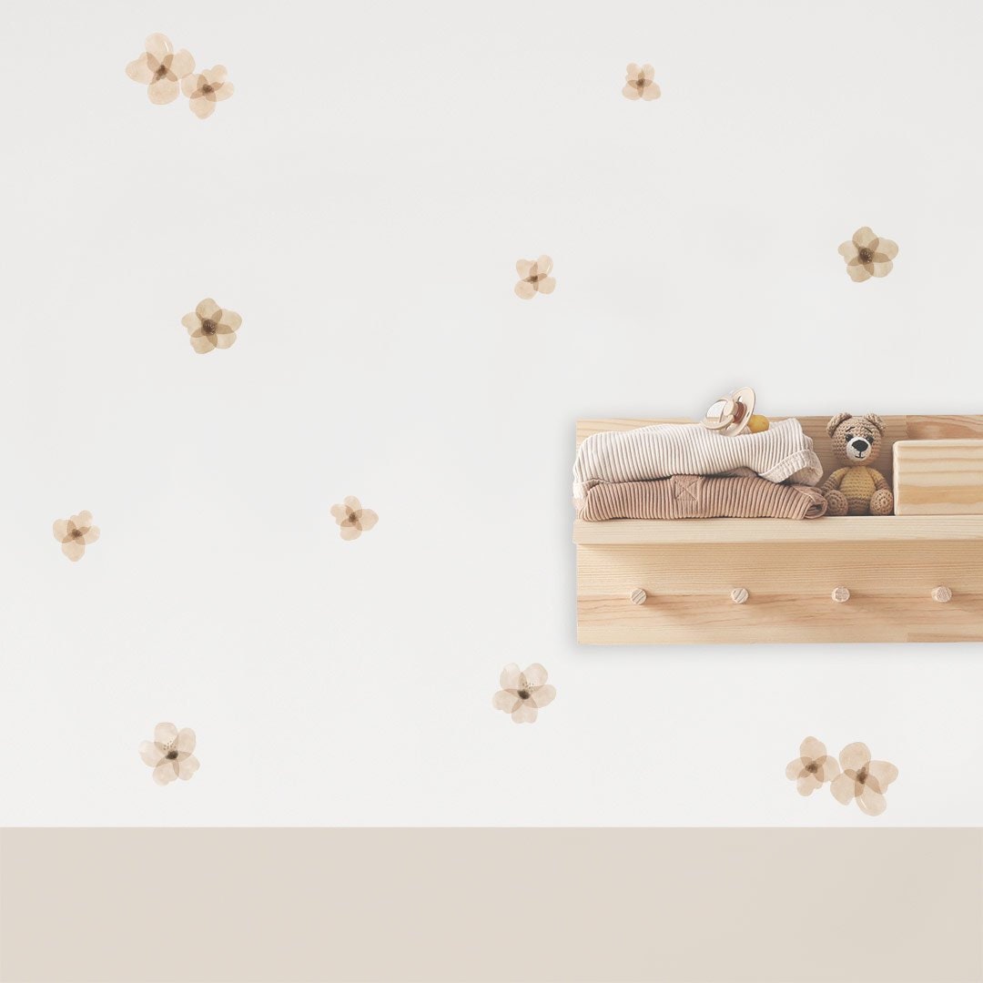 Watercolor Flowers Decals, Beige Flowers Wall Stickers, Removable ...