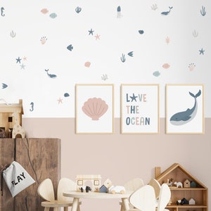 Under the Sea Wall Decals, Whales Wall Stickers, Removable Reusable ...