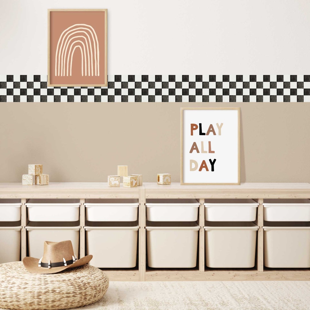 Checker Border Wall Decal, Border Wall Stickers, Removable Fabric Wall ...