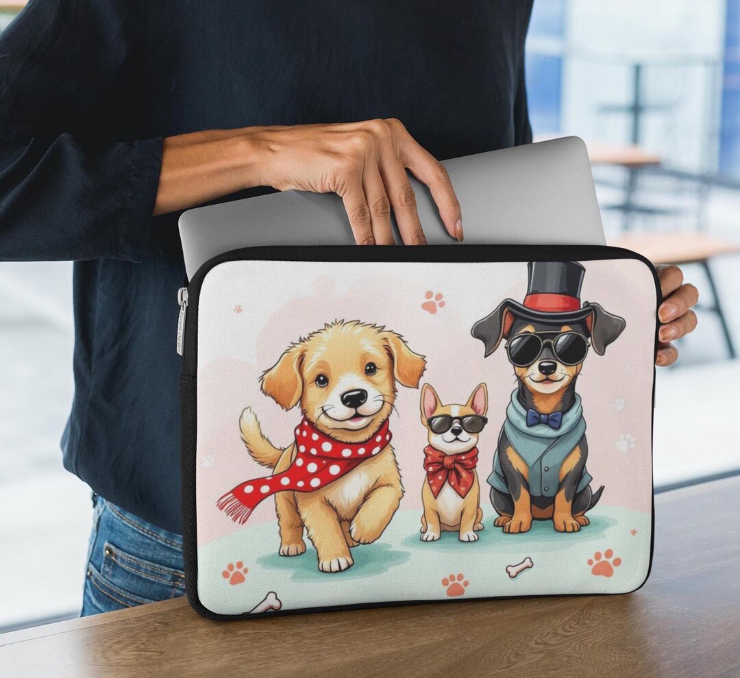 Charming Cartoon Dog Laptop Sleeve – Cute Golden Retriever, Corgi ...