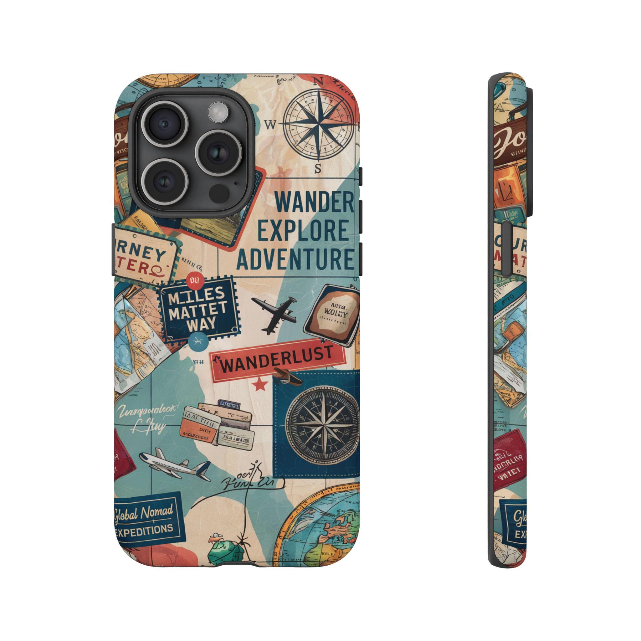 Wanderlust Phone Case: Vintage Travel Map Collage, Shockproof Cover for ...