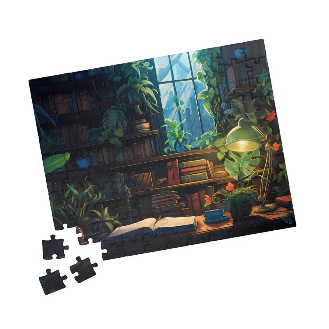 1000-piece Enchanted Forest Library Jigsaw Puzzle Botanical Bookshelf ...