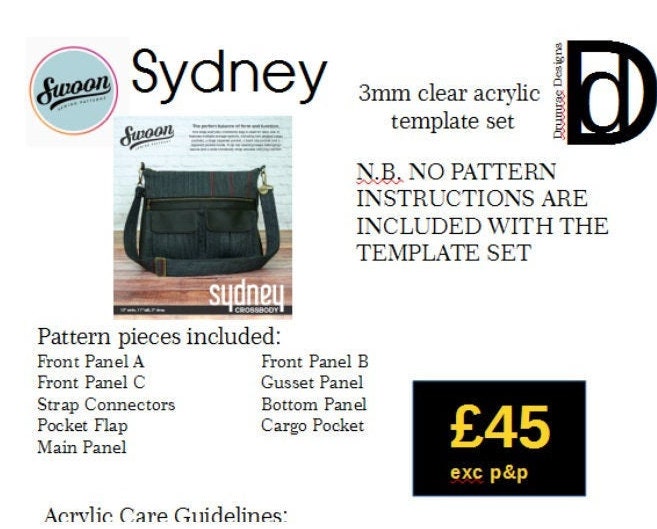 SWOON Bag pattern Sydney acrylic templates Swoon patterns | Etsy