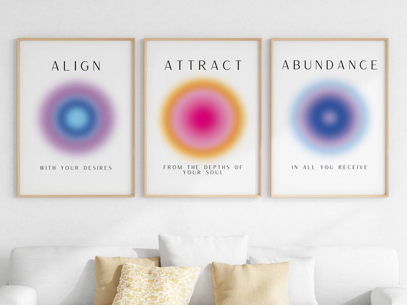 Set of 3 Align Attract Abundance Aura Gradient Spiritual Manifest Art Gallery Decor Poster ...