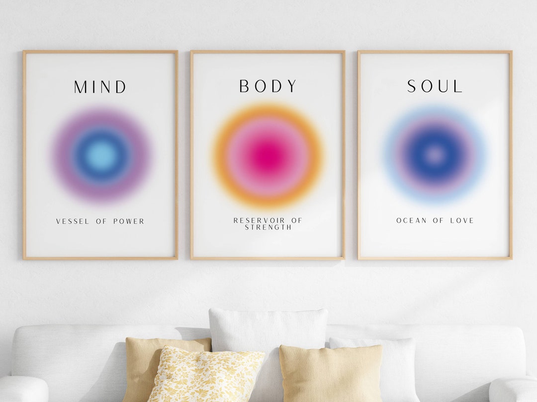 Set of 3 Mind Body Soul Aura Gradient Spiritual Abundance Manifest Art ...