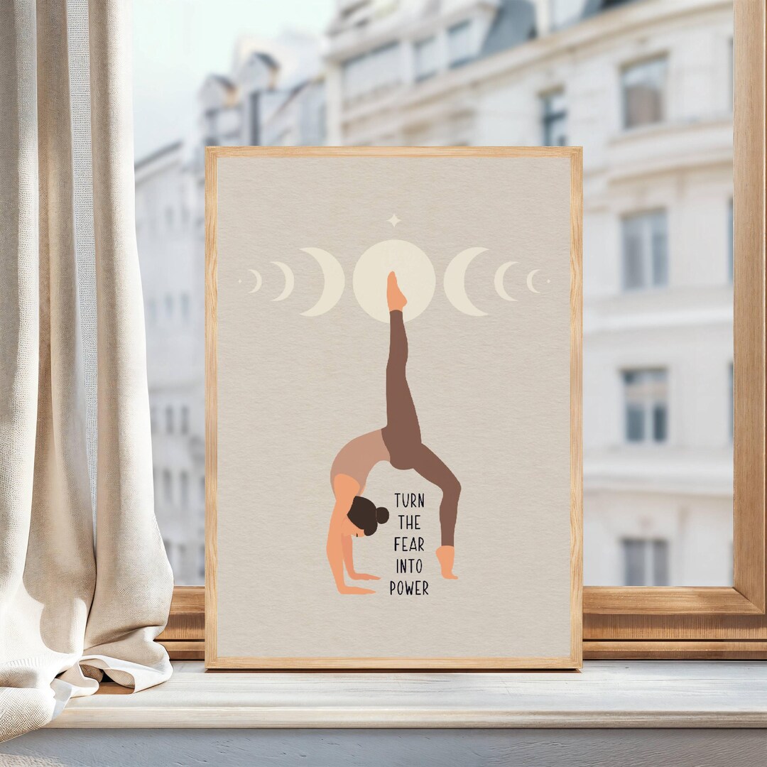 Turn the Fear Yoga Pose Girl Moon Phase Spiritual Decor Spiritual Art ...