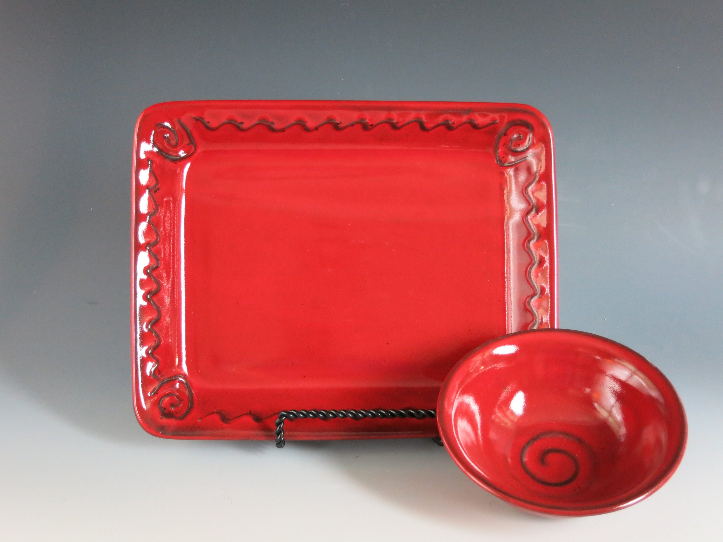 Ceramic Chip and Dip,chip and Dip,plate and Bowl Set,ceramics, Pottery ...