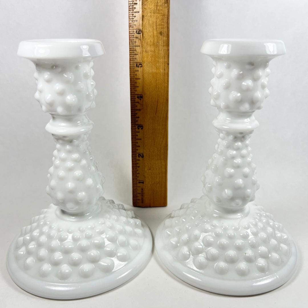 Pair Fenton Hobnail White Candlesticks, Vintage Milk Glass B4/16 - Etsy