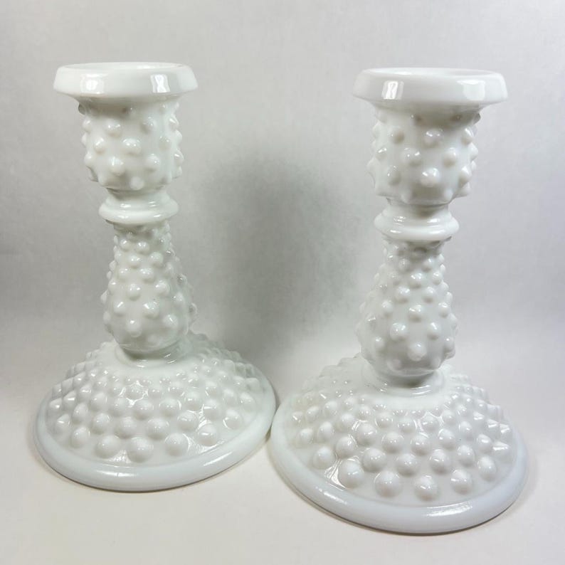 Pair Fenton Hobnail White Candlesticks, Vintage Milk Glass B4/16 - Etsy