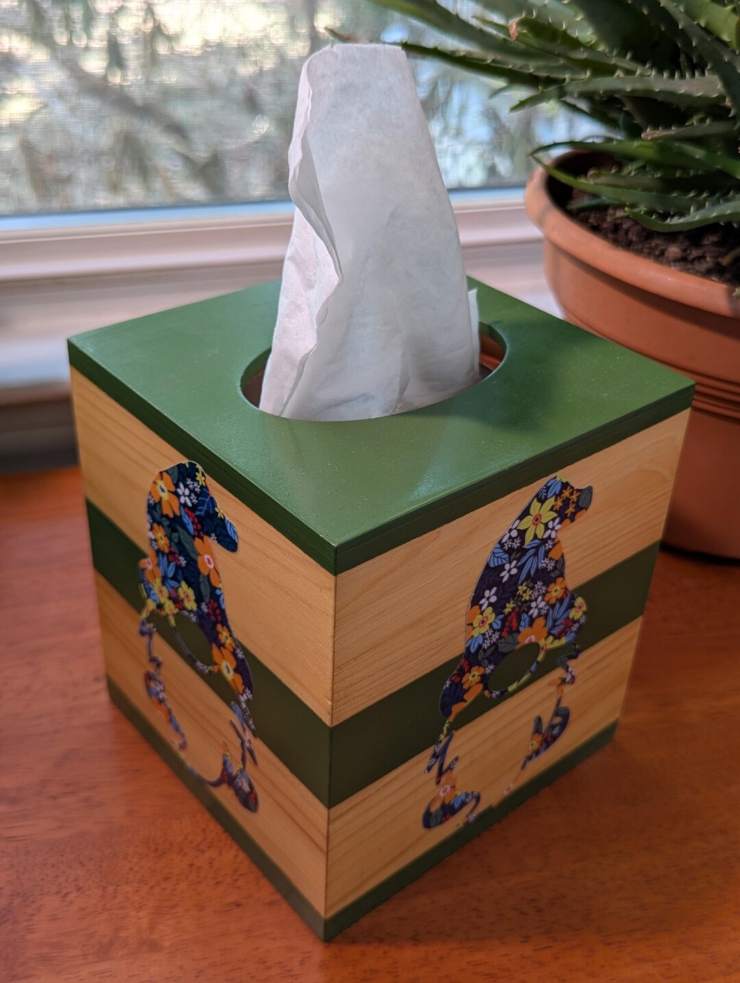 Handmade Wooden Tissue Box Cover – Rustic Gnome Décor With Floral Vinyl ...