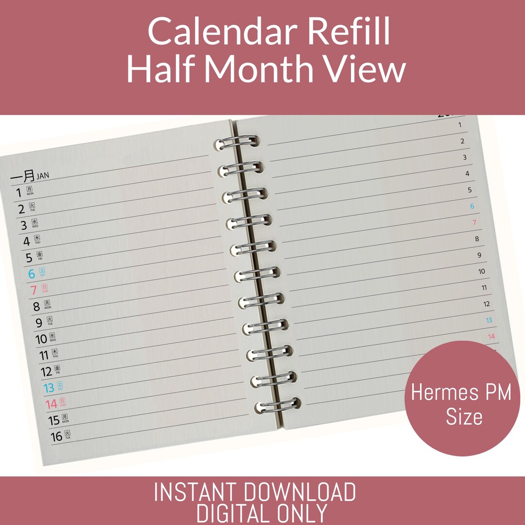 2026 Half Month View - Calendar Refill Made for Hermes Ulysse PM ...