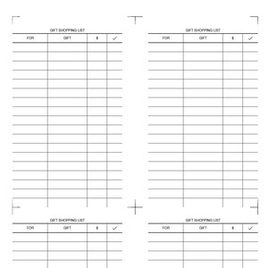 Gift Shopping List PRINTABLE PDF Planner Pages Made for 6-ring Pocket ...