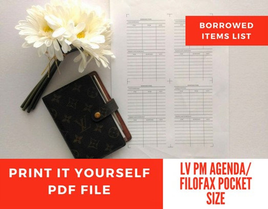 Borrowed Items Log PRINTABLE PDF Planner Pages Made for Louis Vuitton ...