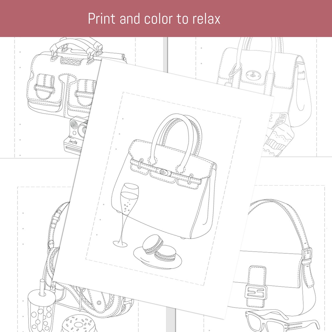 A5 Size - Printable Coloring Pages for Adults - Fashion Luxury Bag ...