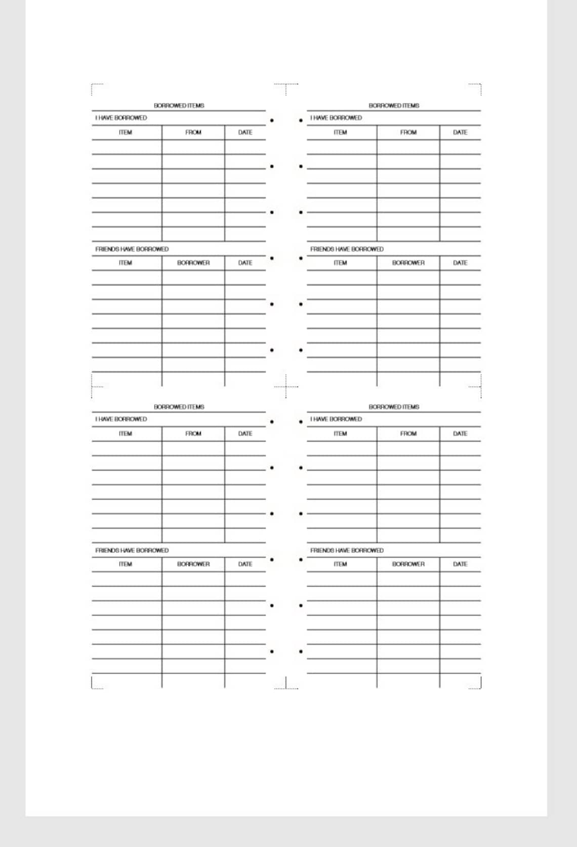 Borrowed Items Log - PRINTABLE PDF Planner Pages Made for Louis Vuitton ...