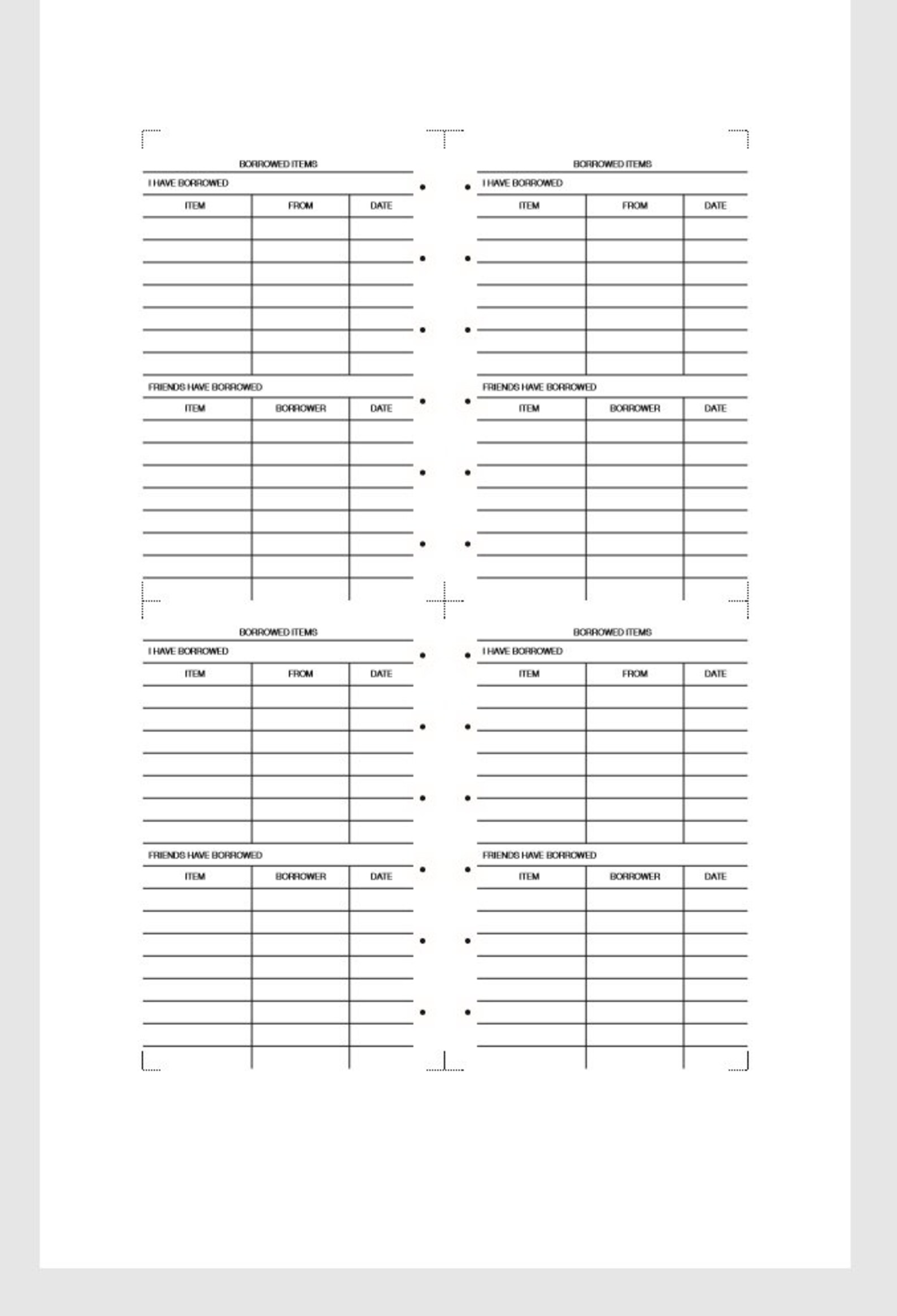 Borrowed Items Log - PRINTABLE PDF Planner Pages Made for Louis Vuitton ...