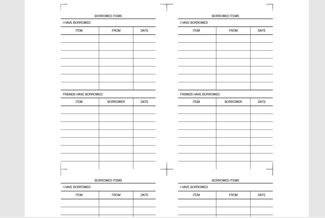 Borrowed Items Log - PRINTABLE PDF Planner Pages Made for Louis Vuitton ...