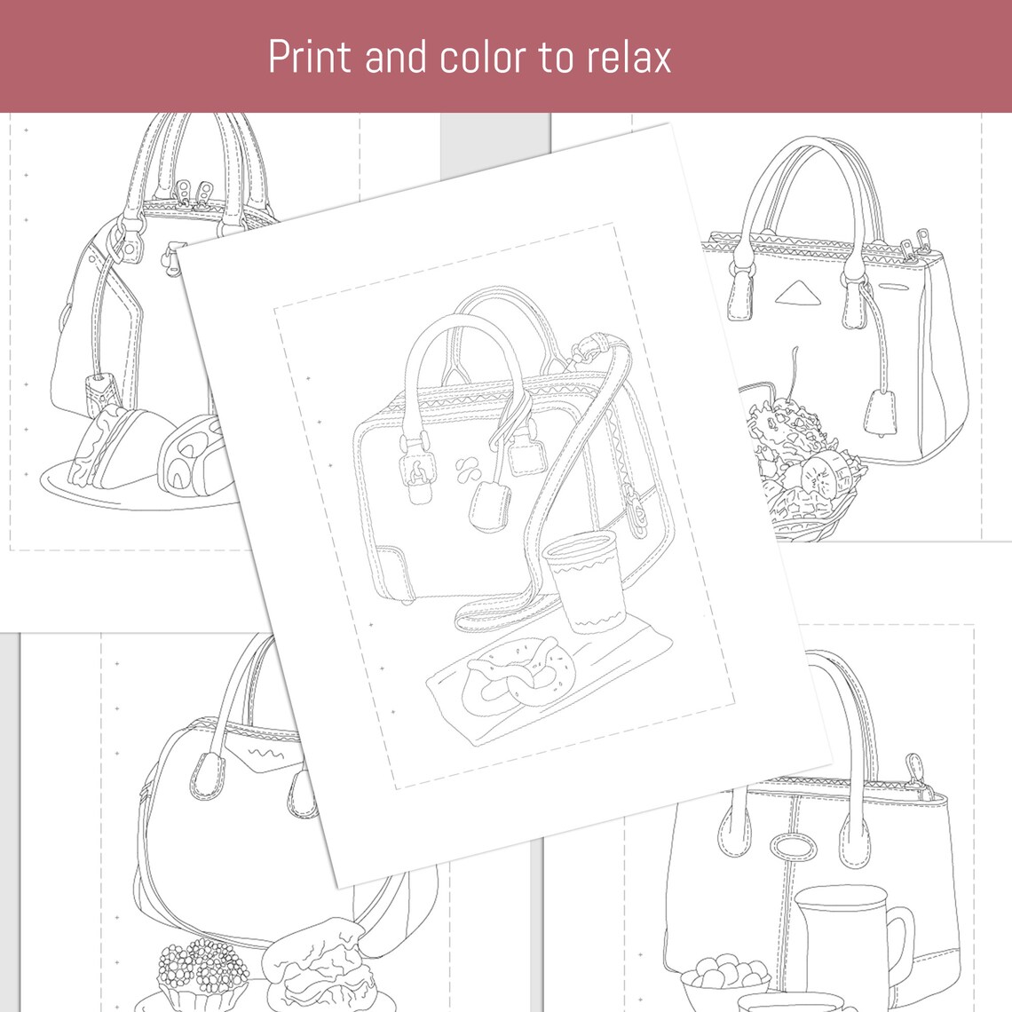 A5 Size - Printable Coloring Pages for Adults - Fashion Luxury Bag ...