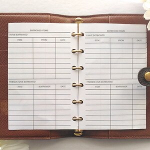 Borrowed Items Log - PRINTABLE PDF Planner Pages Made for Louis Vuitton ...