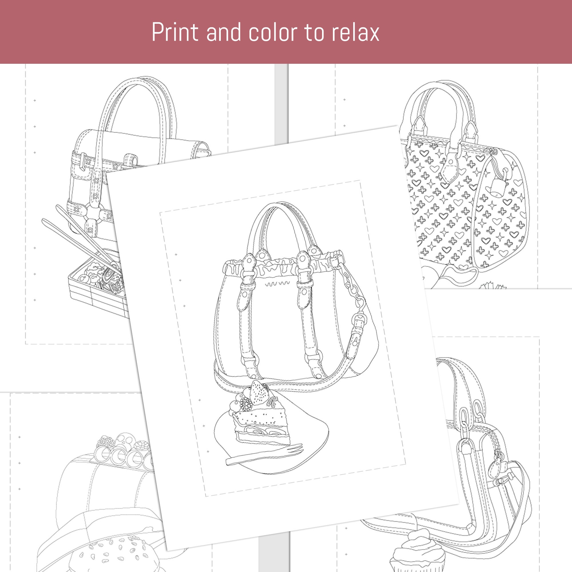 A5 Size - Printable Coloring Pages for Adults - Fashion Luxury Bag ...