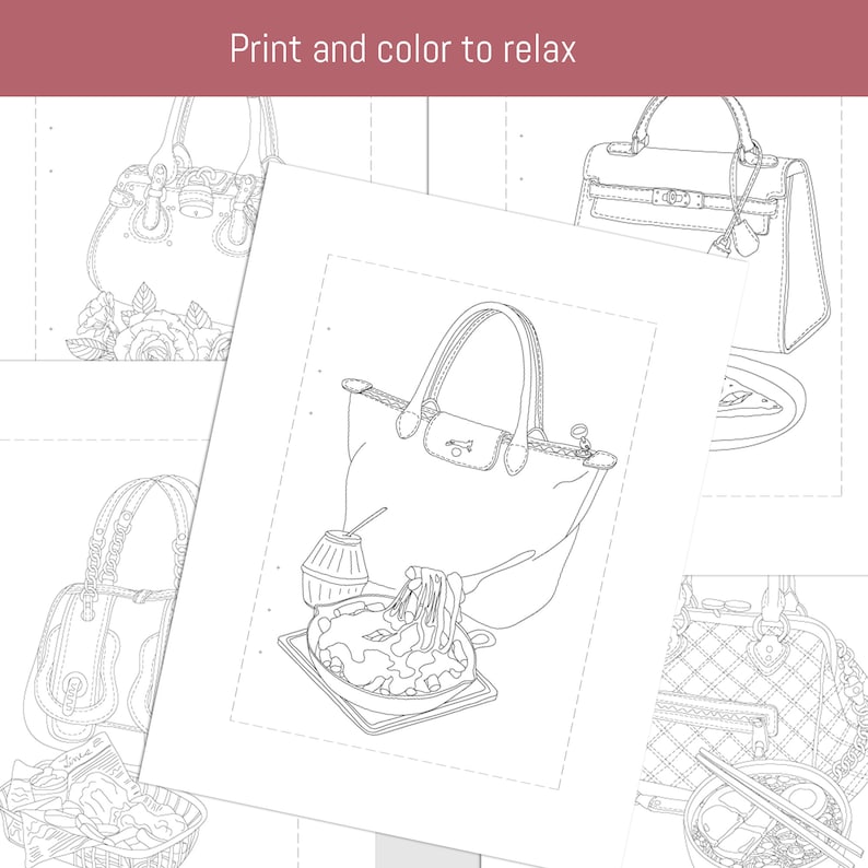 A5 Size - Printable Coloring Pages for Adults - Fashion Luxury Bag ...