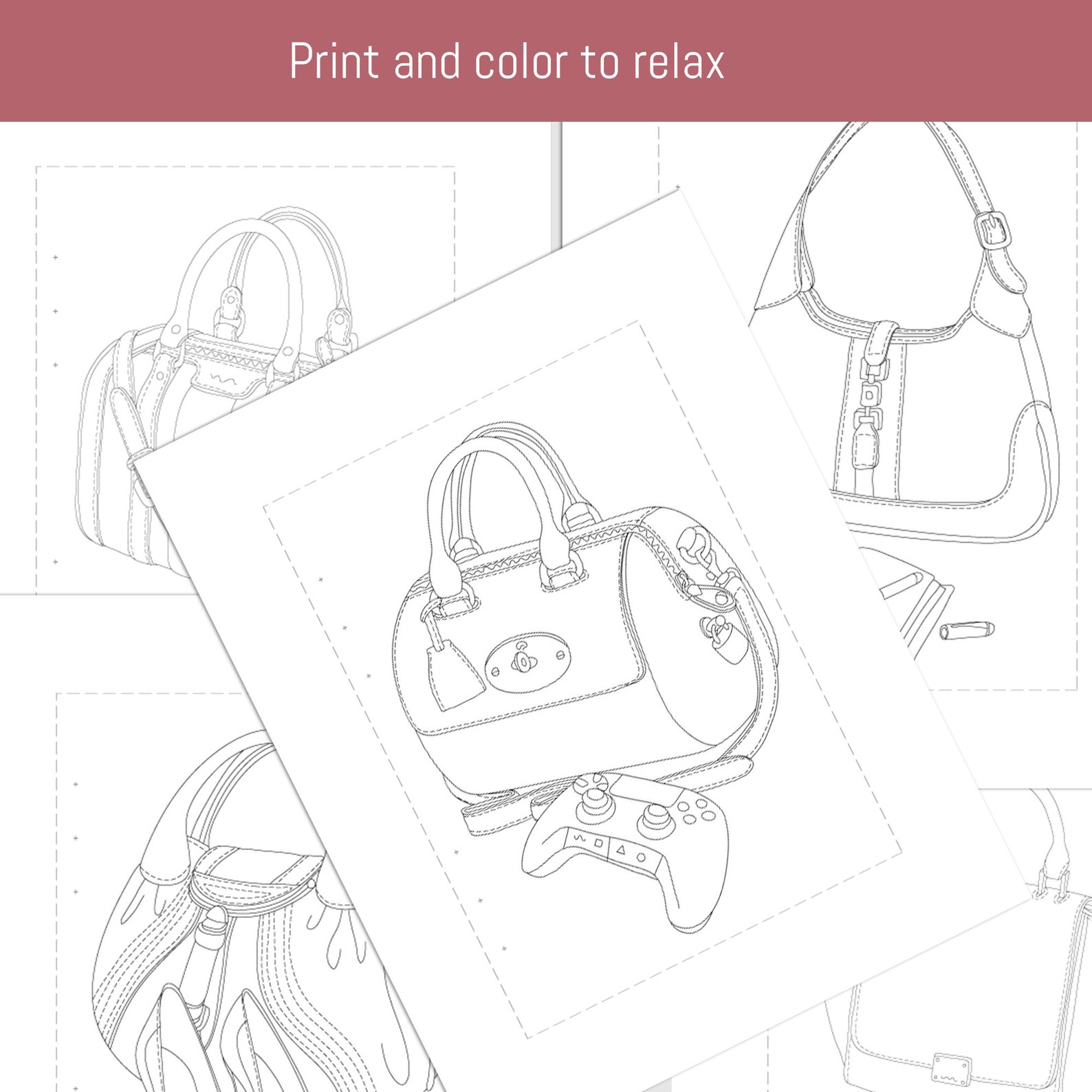 A5 Size - Printable Coloring Pages for Adults - Fashion Luxury Bag ...