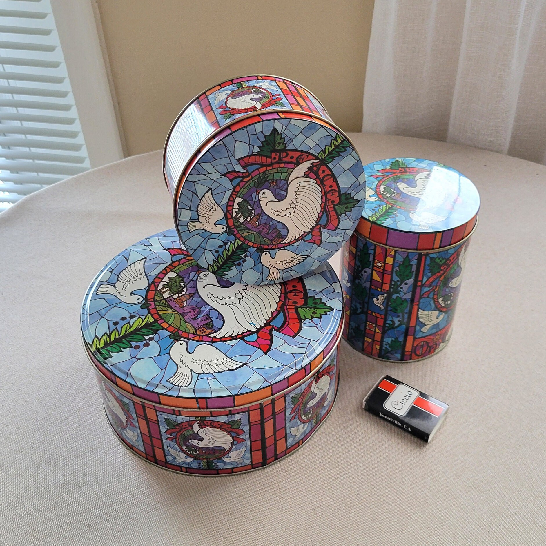 Set of 3 PEACE Tin Cans Blue Containers for Bulk Products Metal Cookie ...