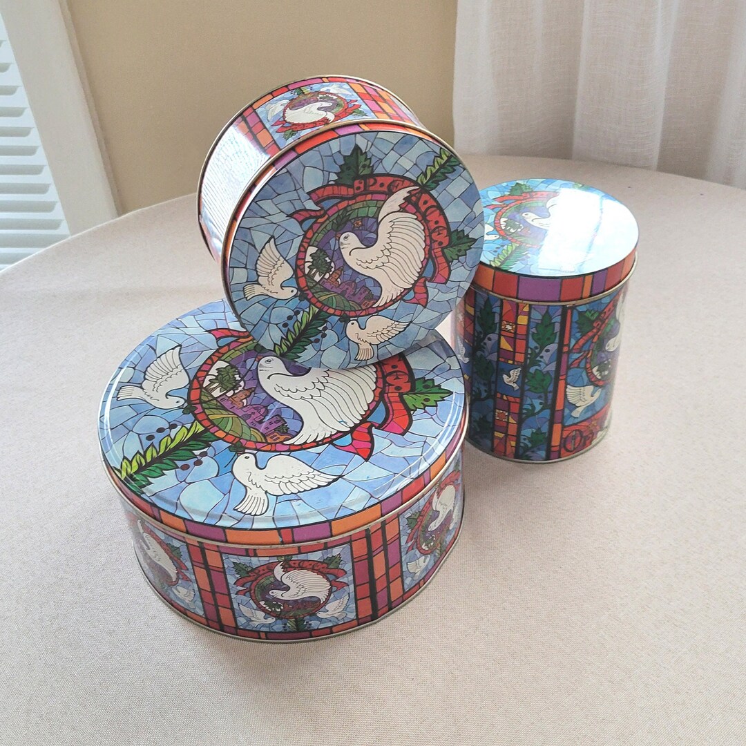 Set of 3 PEACE Tin Cans Blue Containers for Bulk Products Metal Cookie ...