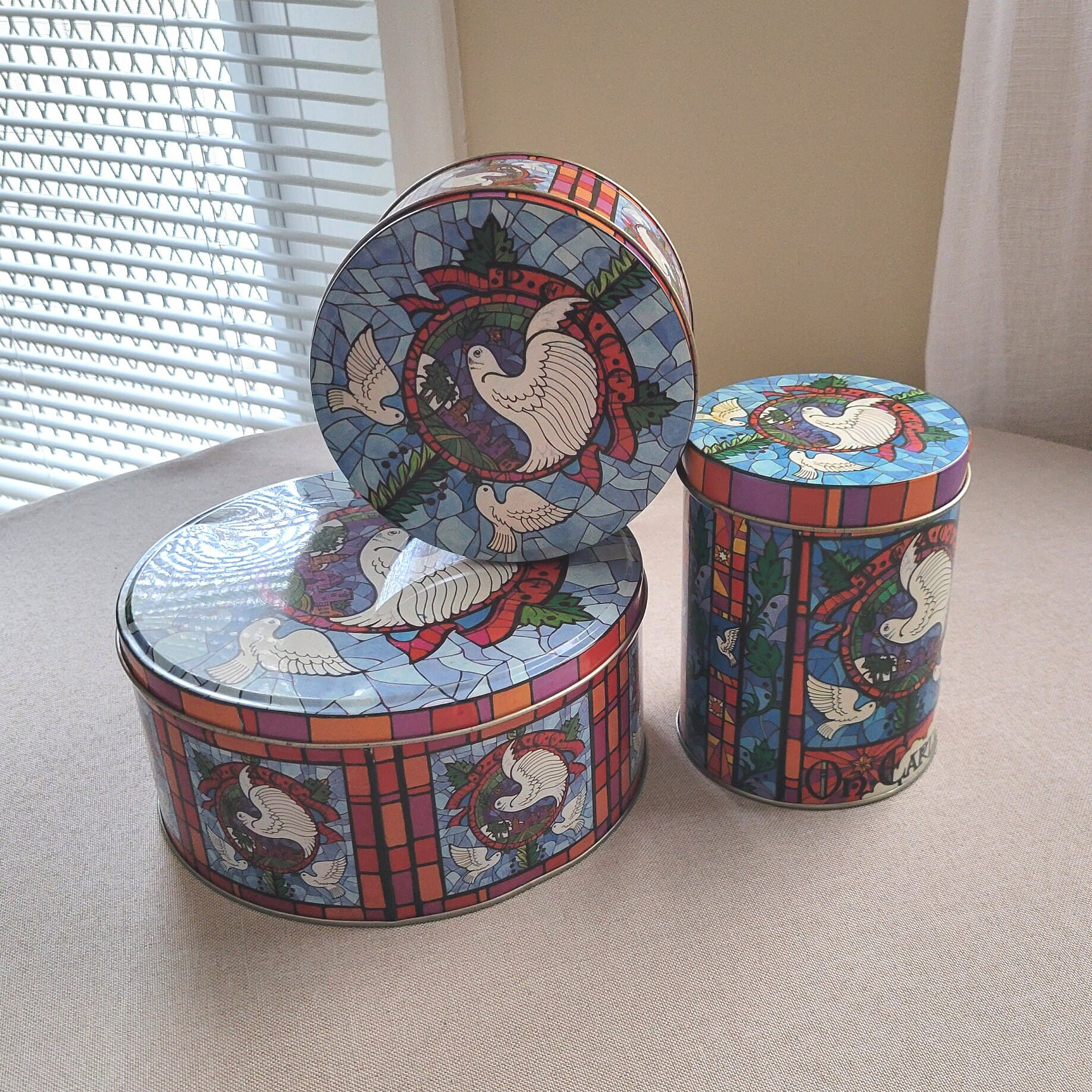 Set of 3 PEACE Tin Cans Blue Containers for Bulk Products Metal Cookie ...