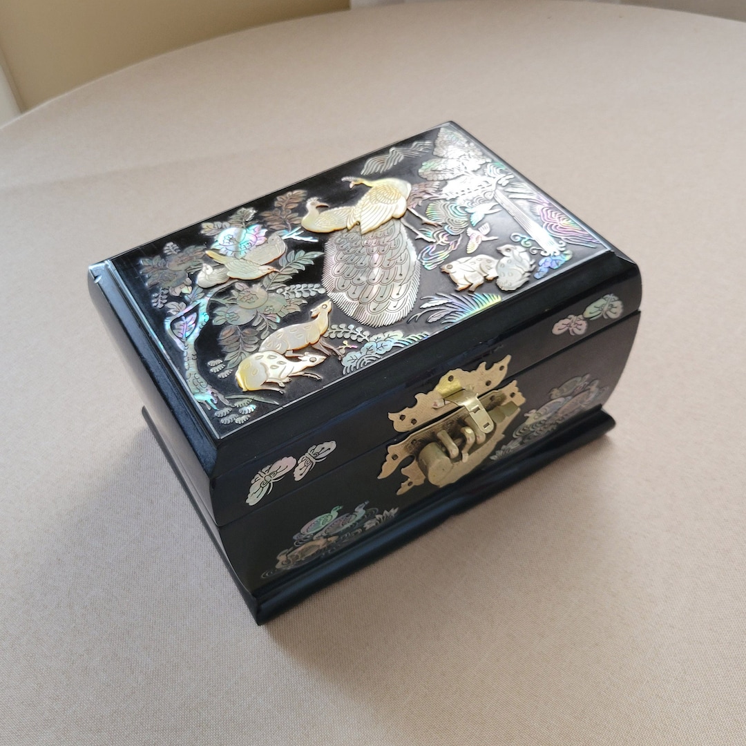 Oriental Black Lacquer Jewelry Box With Mother of Pearl Inlay - Etsy
