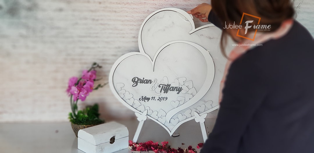 White Guest Book for White Wedding. Marble Wood Texture Custom Wedding ...