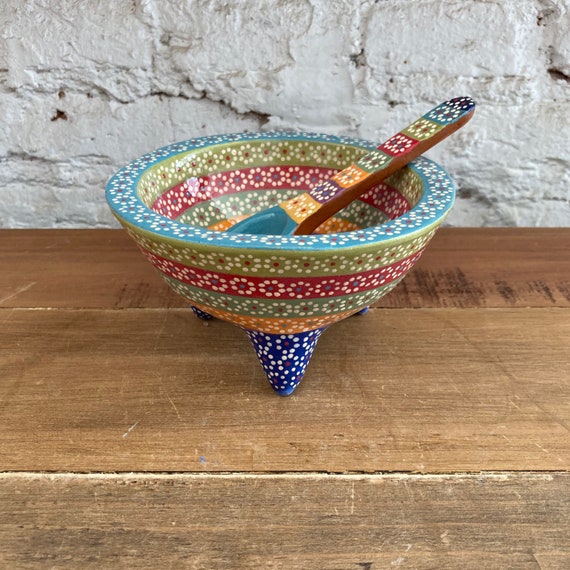 Rainbow with Turquoise Trim Mexican Salsa Dish Molcajete Style Mexican ...
