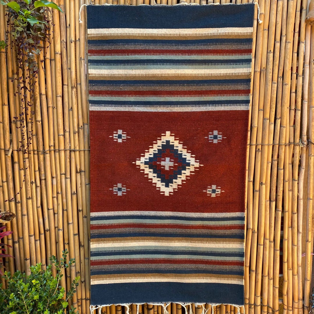 Oaxacan Rug 2.5' X 5' Handwoven Mexican Zapotec Rug / Diamantes Y ...