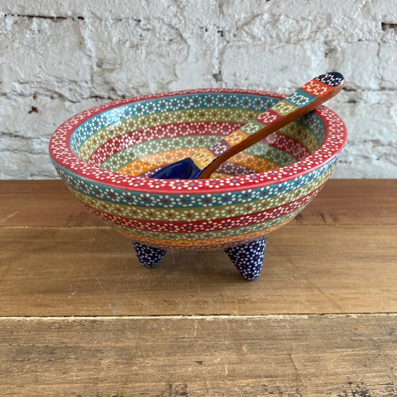 Rainbow with Turquoise Trim Mexican Salsa Dish Molcajete Style Mexican ...