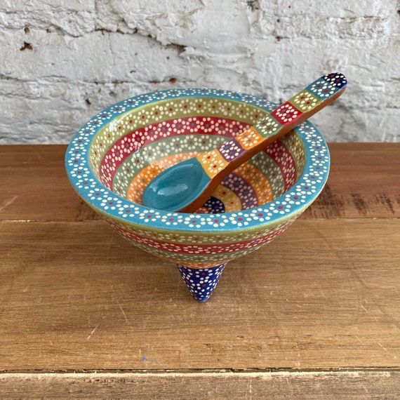 Rainbow with Turquoise Trim Mexican Salsa Dish Molcajete Style Mexican ...
