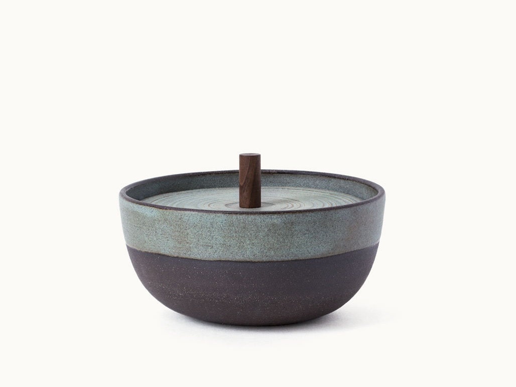 Modern Ceramic Lidded Bowl With Walnut Handle - Etsy