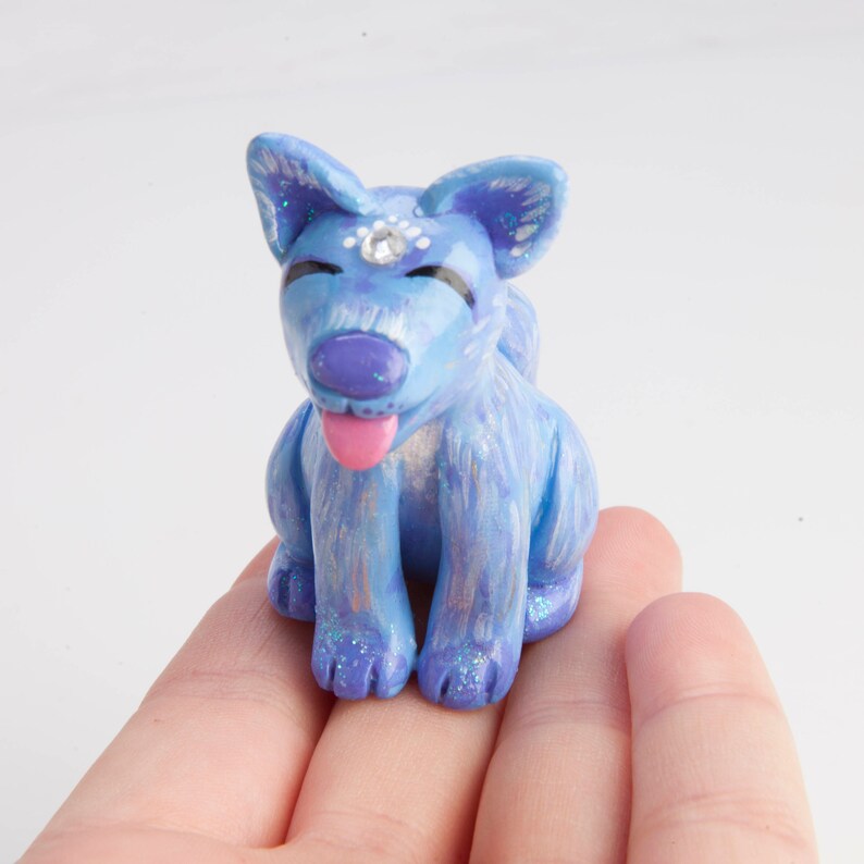 Cute Blue Purple Polymer Clay Wolf Puppy Figurine Totem | Etsy