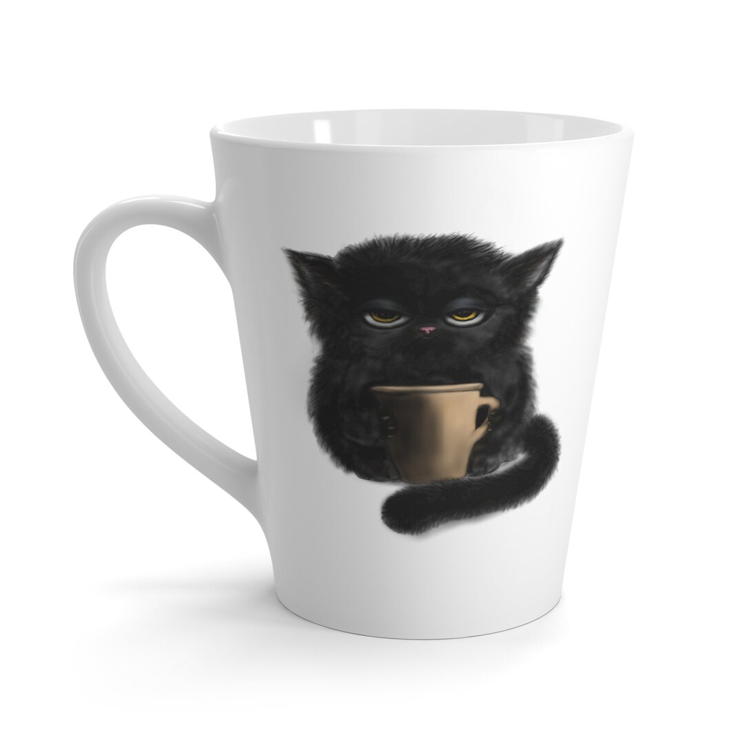 Cute Coffee Latte Mug, Angry Morning Kitty, Pikoart - Etsy