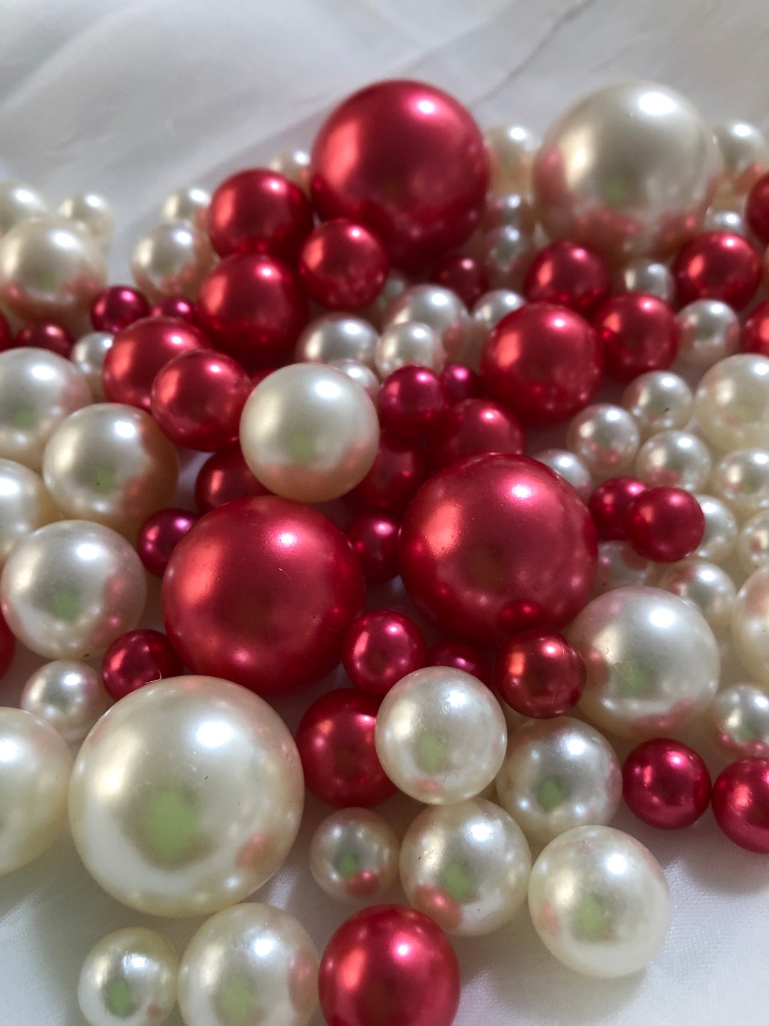 100 Red and White Pearls - Use for Floating Vase Filler Pearls Decor ...