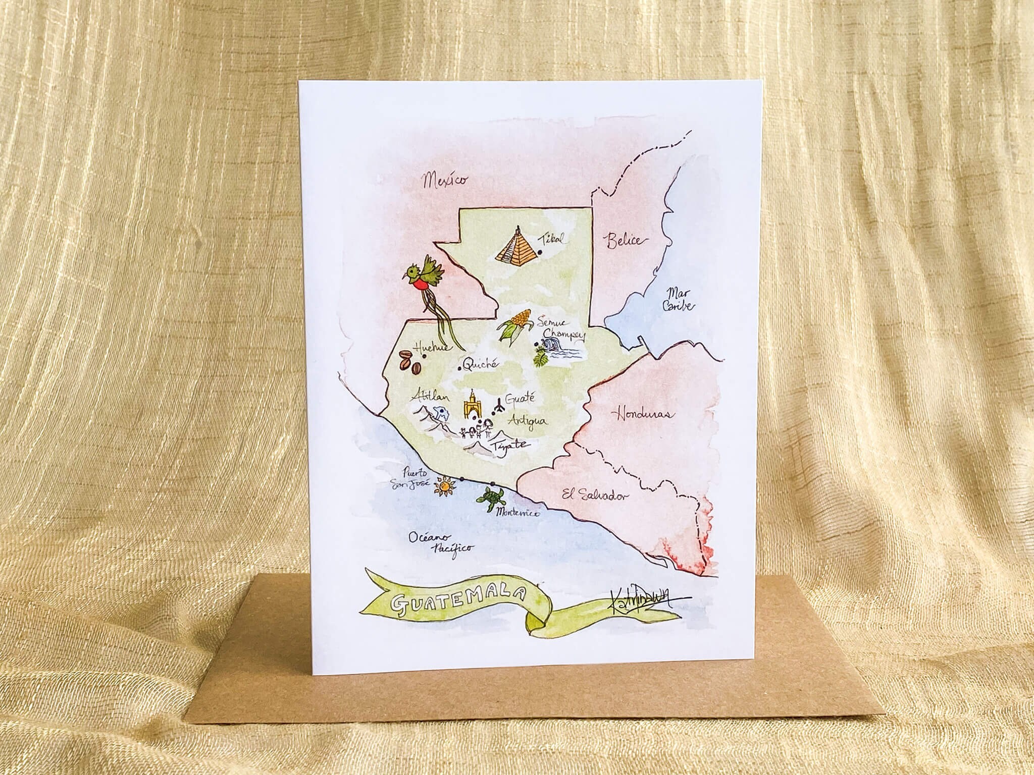 Map of Guatemala, Guatemala, Guatemala Map, Guatemala Watercolour ...