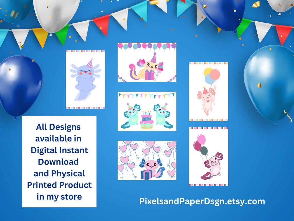 Axolotl Cards Birthday Cards Axolotl Card Set Cute Axolotl Adorable ...