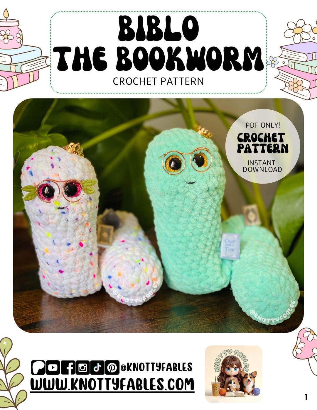 DIGITAL PDF Biblo the Bookworm Crochet Pattern - Crochet Pattern ...