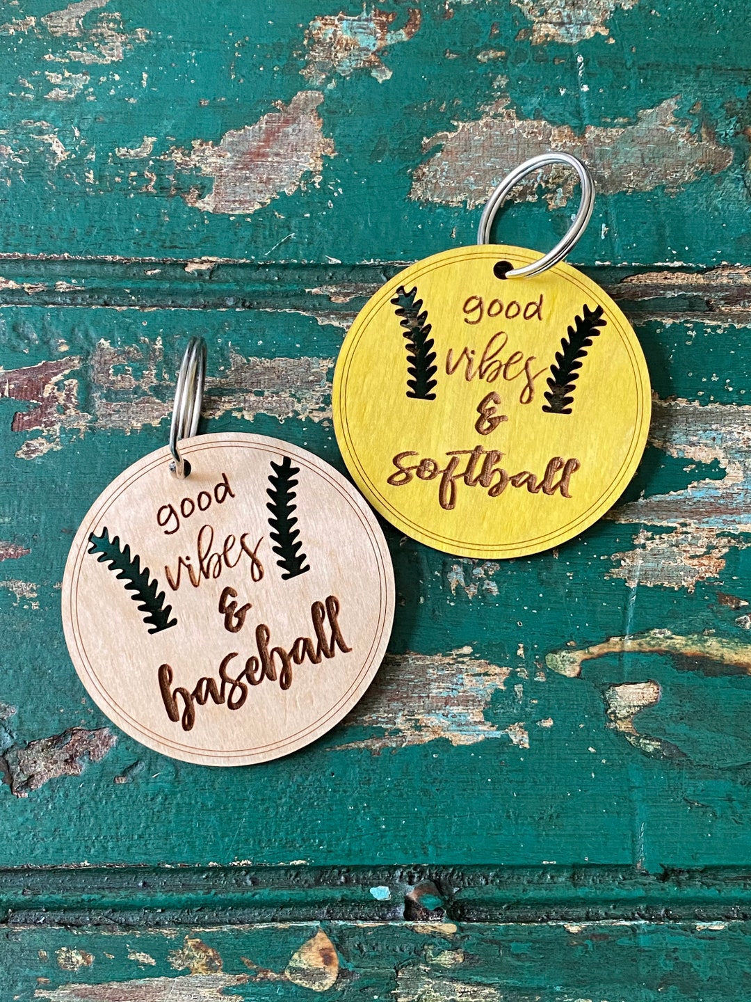Svg Baseball Keychain, Svg Softball Keychain, Good Vibes Keychain File ...