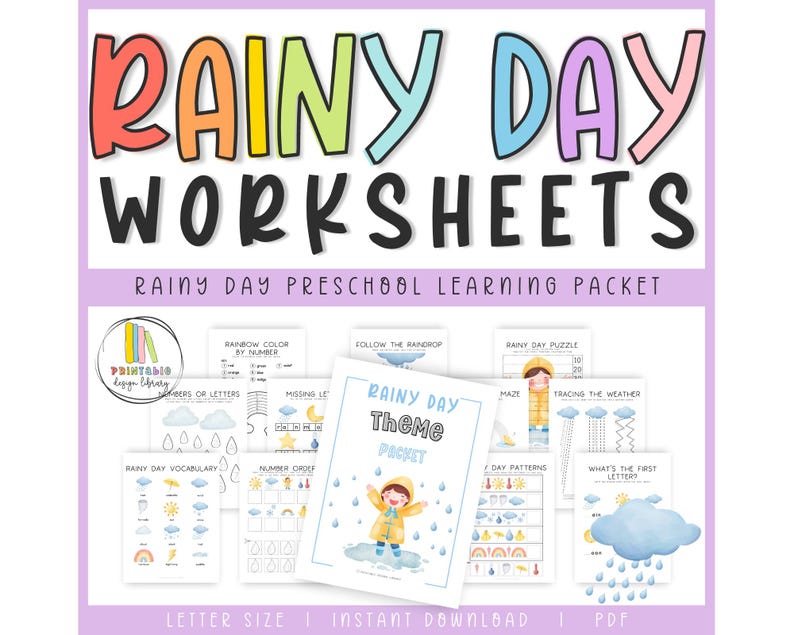 Rainy Day Preschool Worksheet Packet | Cute Weather Printables for ...