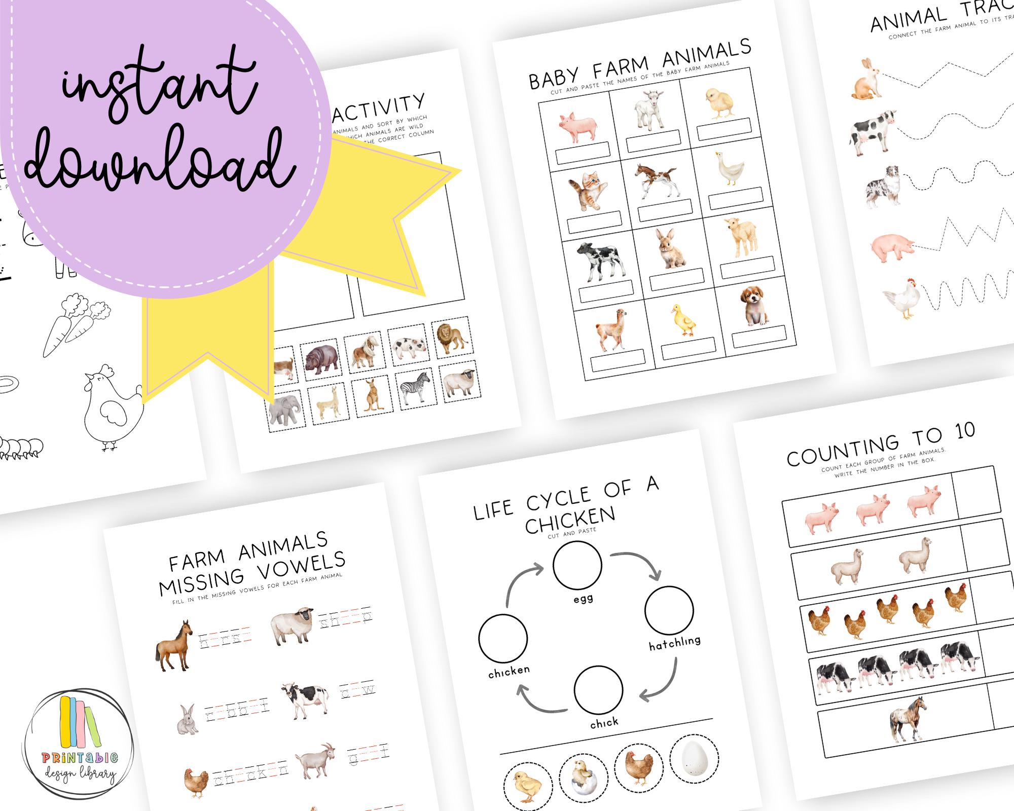 Printable Farm Animals Preschool Worksheets, Preschool Learning ...
